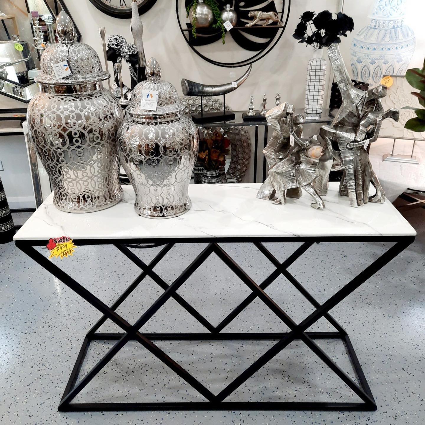 Emporium Console Table Stone Top Marble Finish - Decor Guru