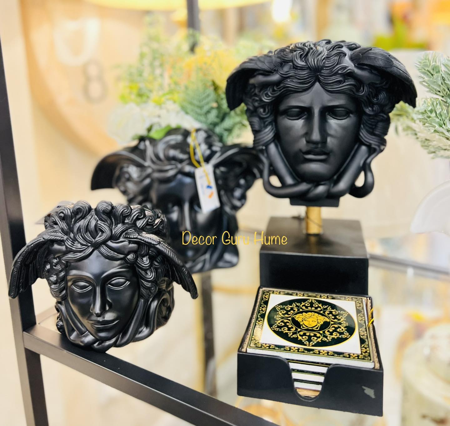 Medusa Head On Stand Black 29cm - Decor Guru