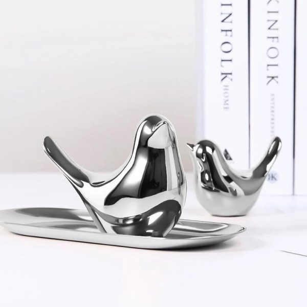 Small Ceramic Silver Bird - Decor Guru