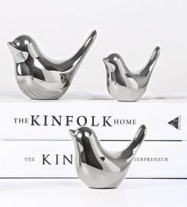 Small Ceramic Silver Bird - Decor Guru