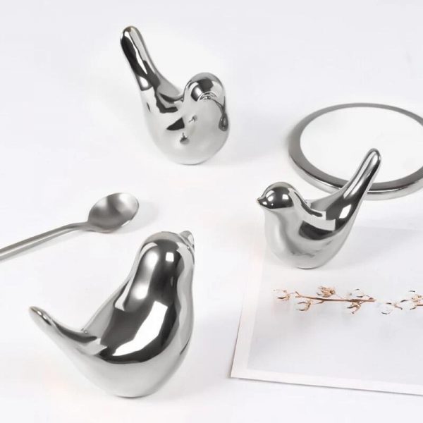 Small Ceramic Silver Bird - Decor Guru