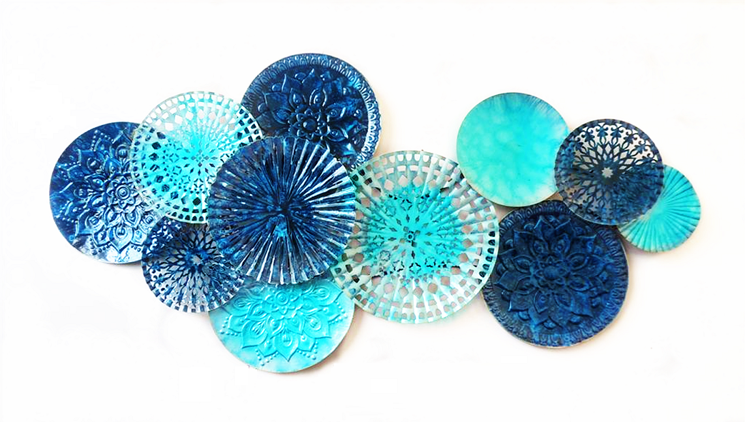 Patterned Blue Metal Wall Art Circles