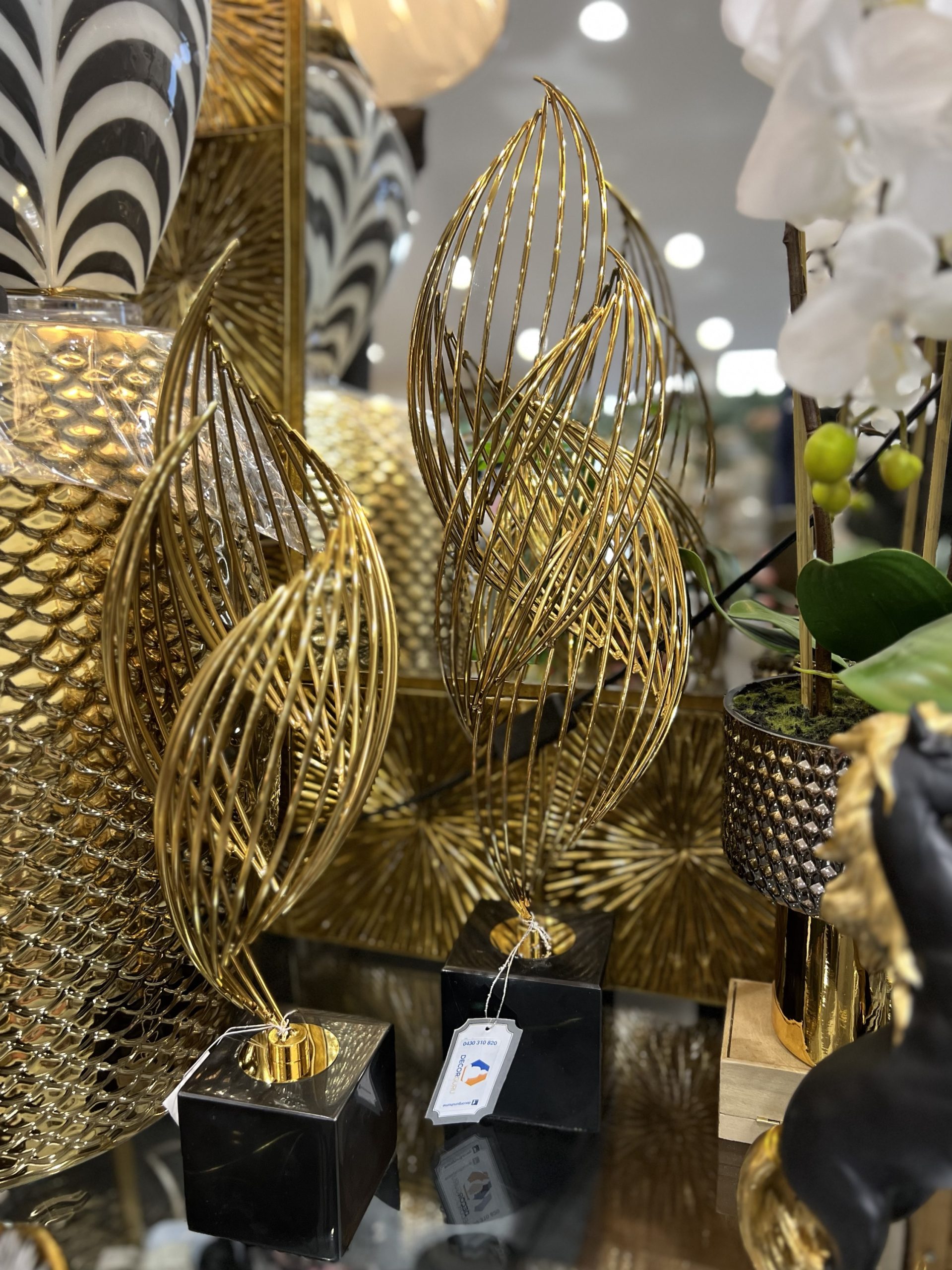 Gold Metal Decor Marble Base Large 59 Cm - Decor Guru