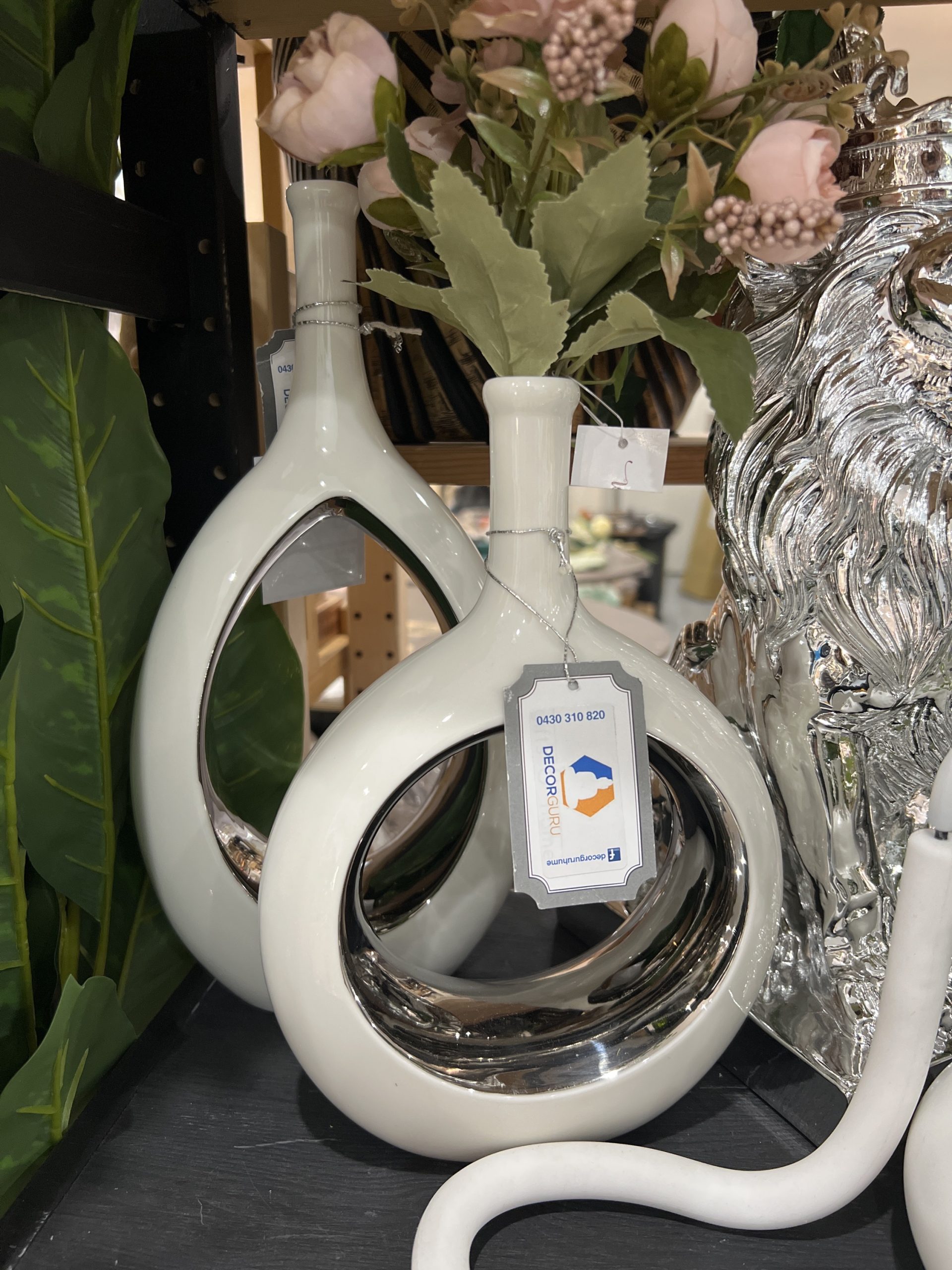 Tear Drop White Silver Vase Set 32cm - Decor Guru