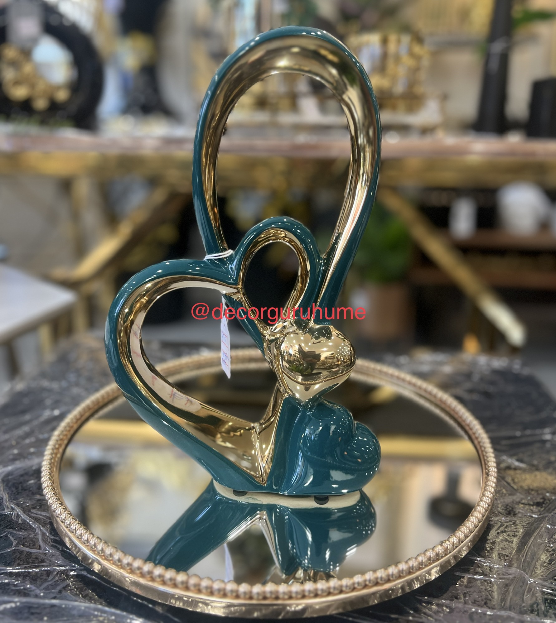 Green & Gold Heart & Loop Ceramic Decor Accent - Decor Guru
