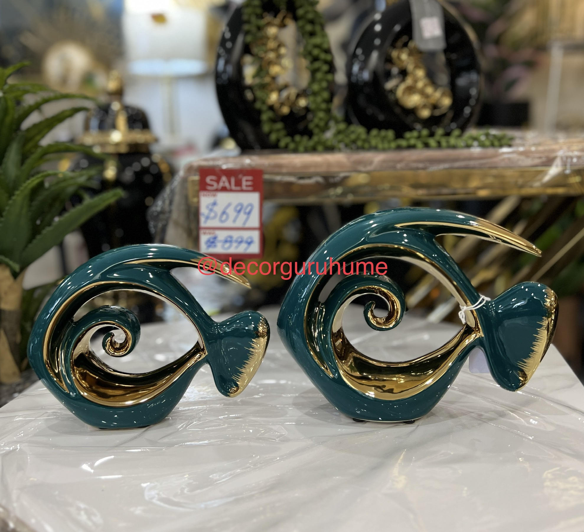 Green & Gold Fish Ceramic Decor Accents - Decor Guru