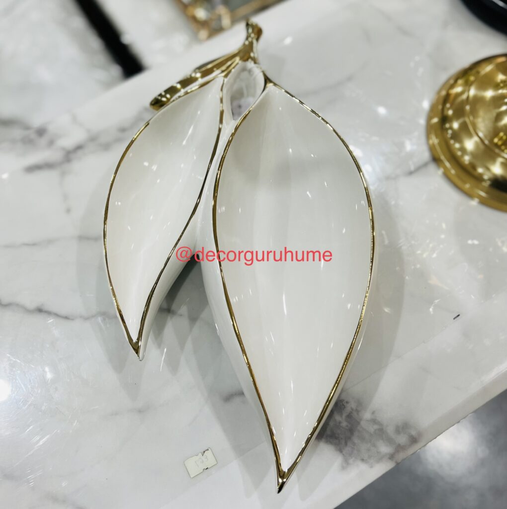 White & Gold Ceramic Tray - Decor Guru