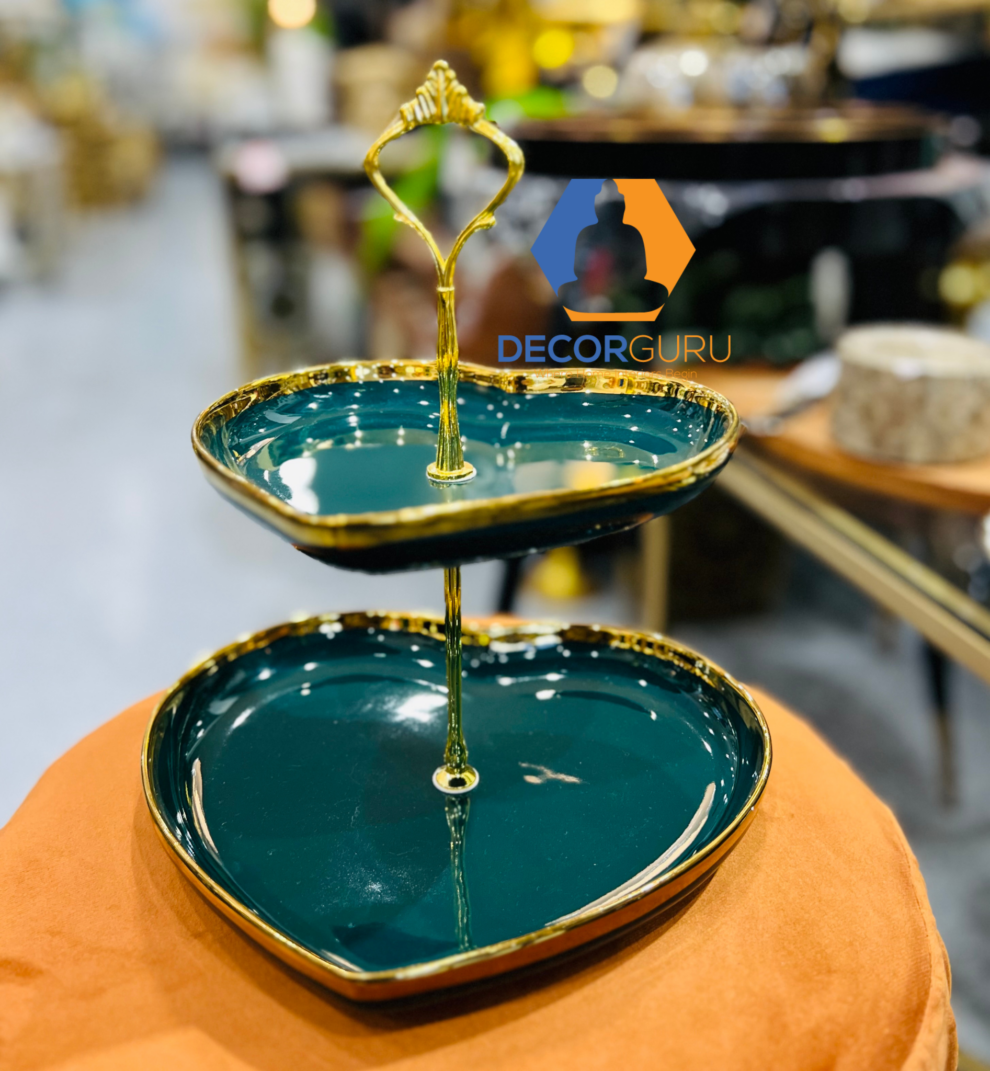 Green and Gold Heart Ceramic Platter - Decor Guru