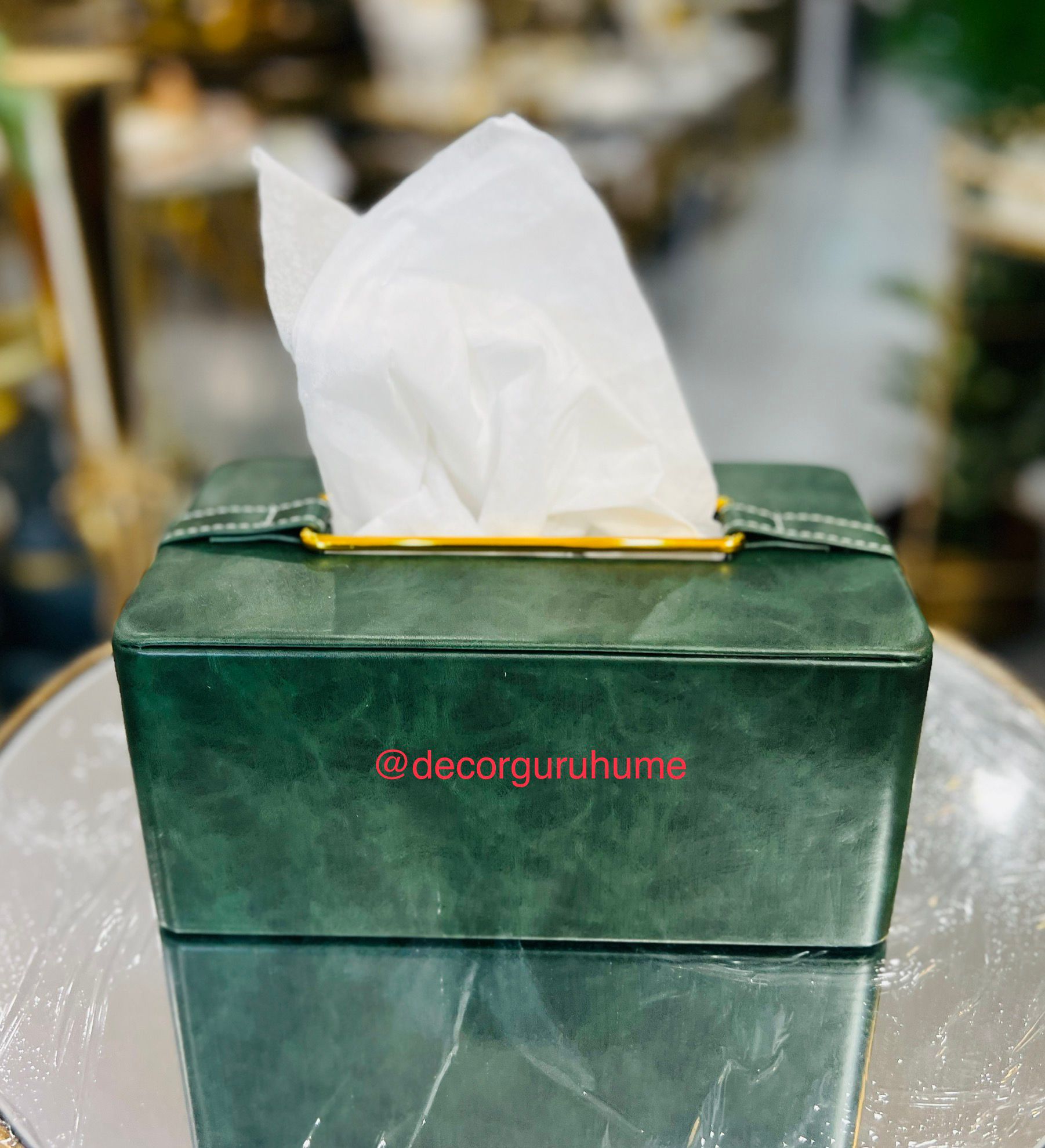 Leather Green Tissue Box Holder - Stylish and Functional Home Décor