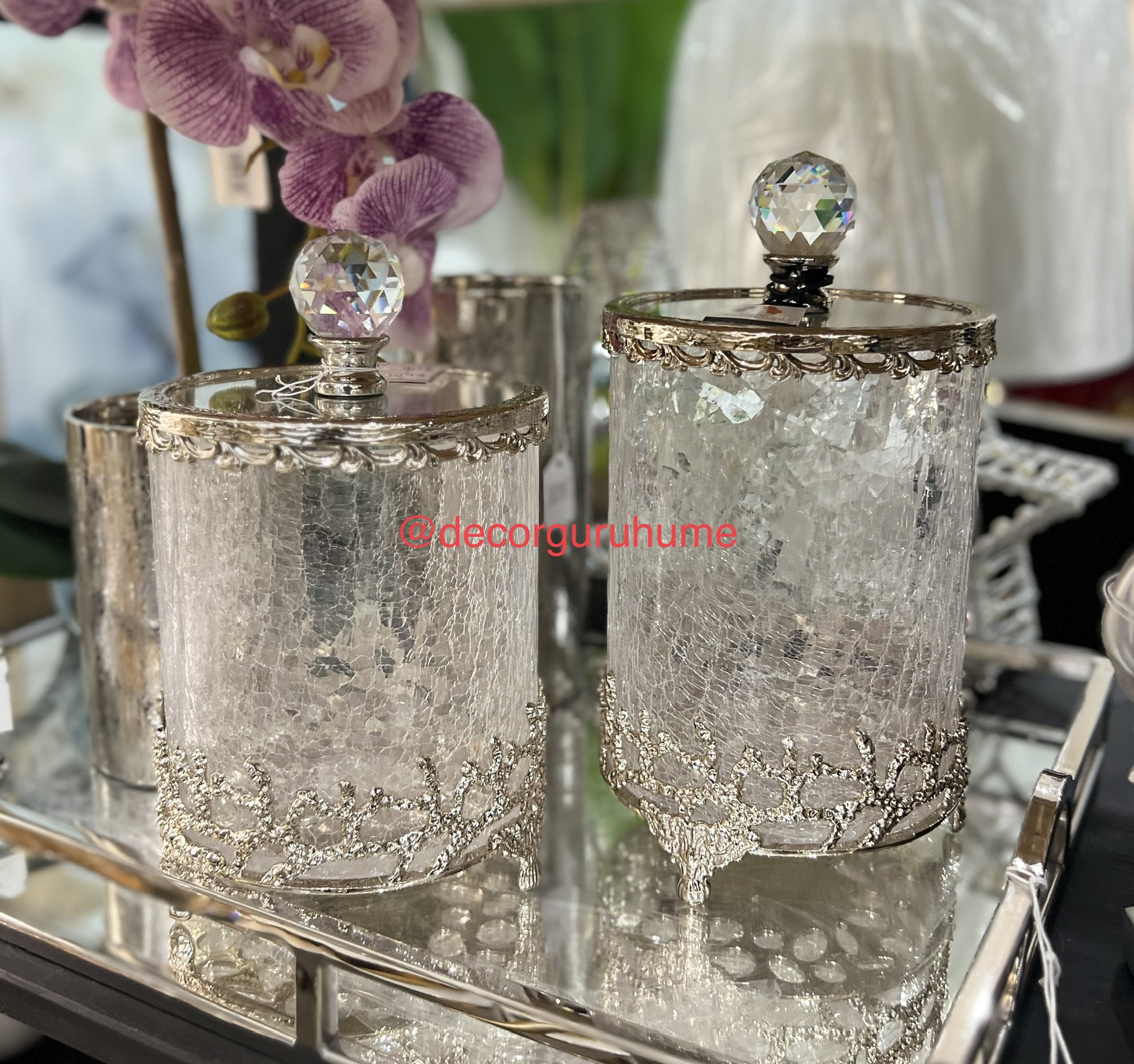 Stylish Silver Cracked Glass Canisters - Kitchen Storage Solution