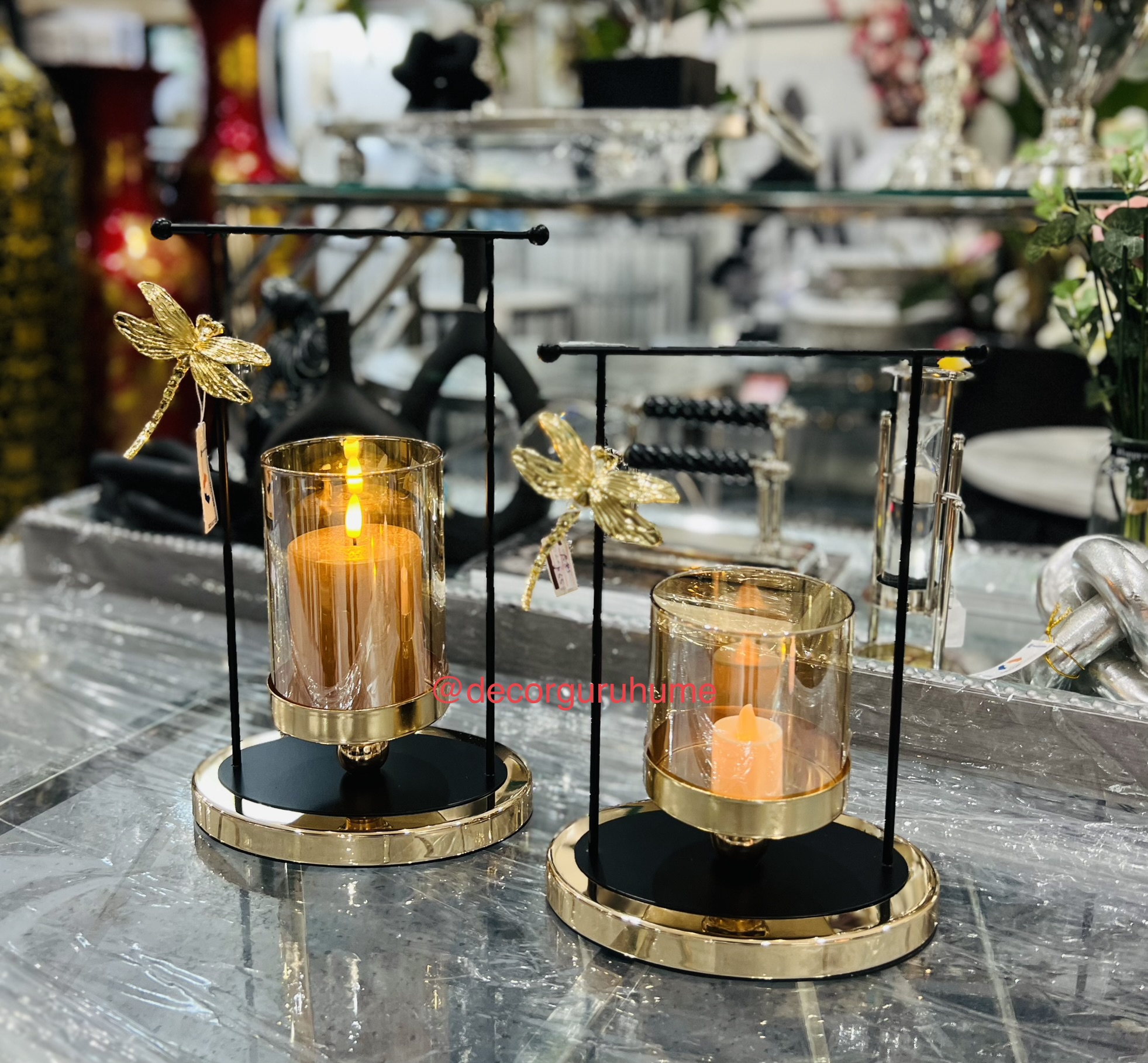 Hopper Candle Holder - Black Frame, Metal Base - Stylish Home Decor