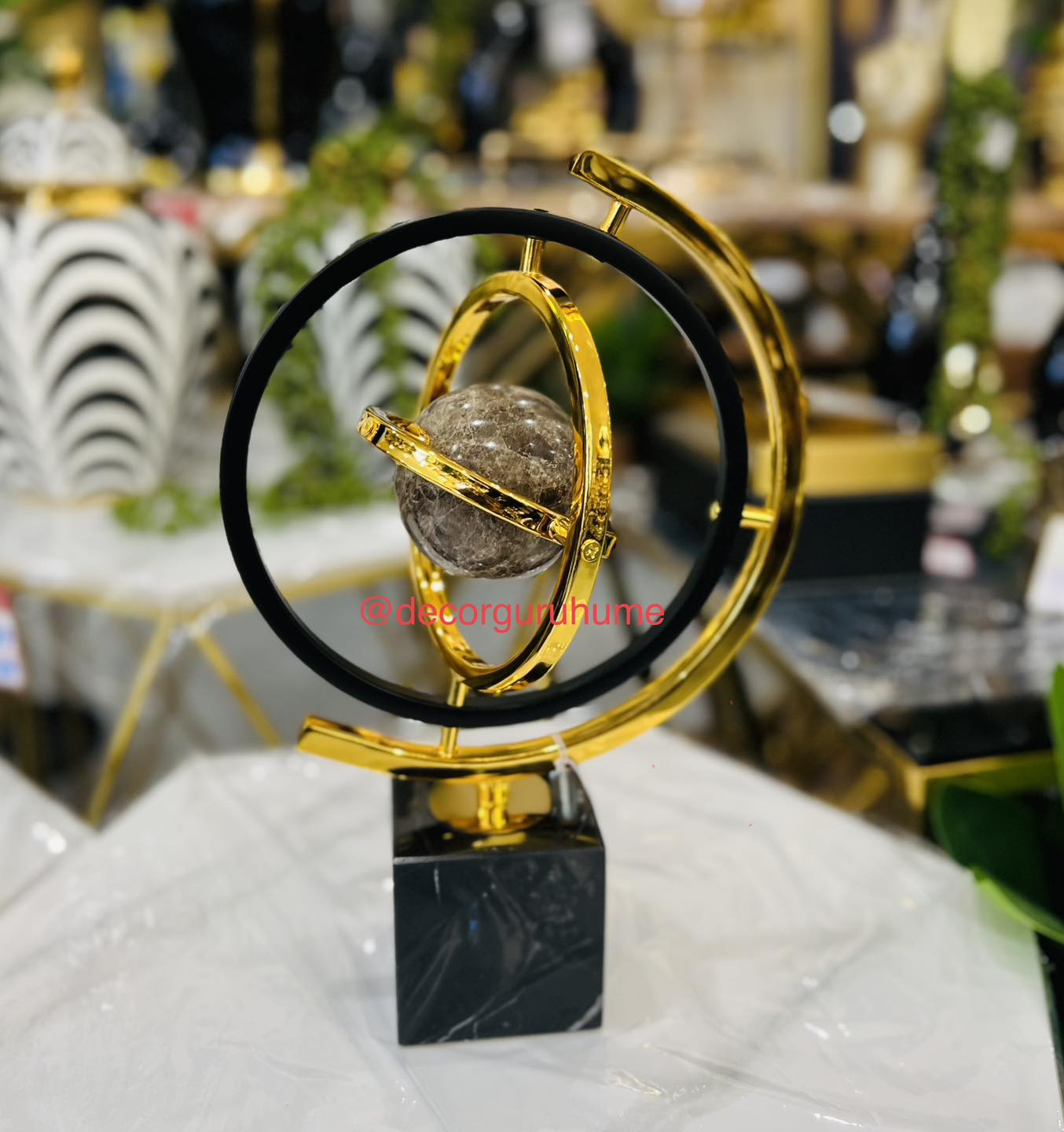 Elegant Metal Globe with Nautical Marble Base - 35cm Perfect for Home Decor