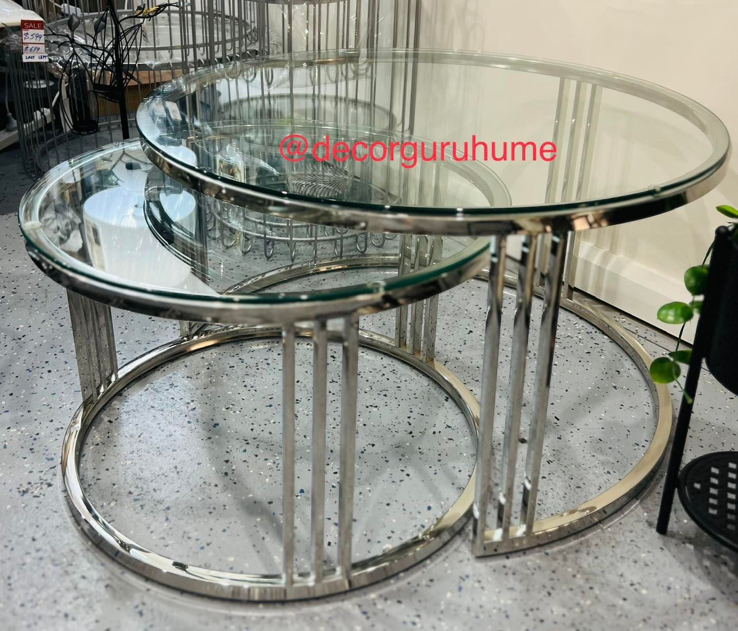 Silver Stainless Steel Nested Coffee Tables Clear Glass - Decor Guru