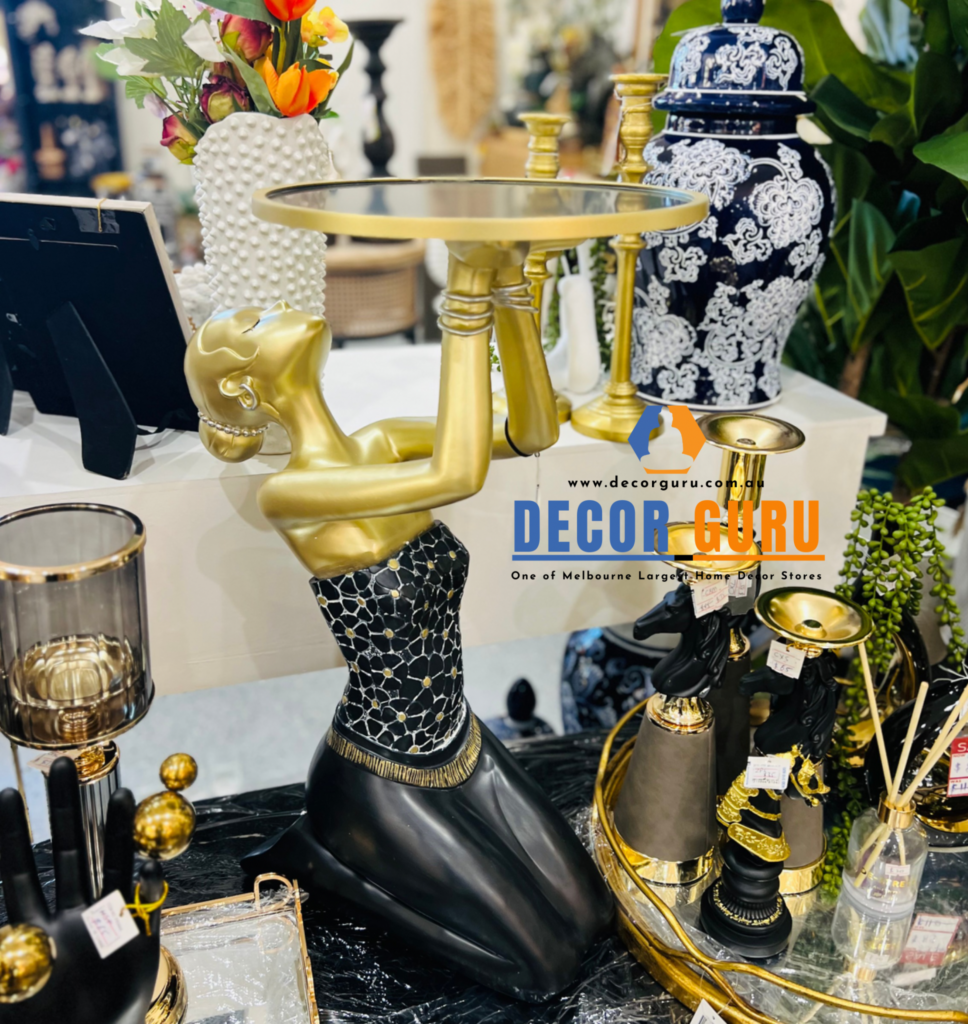 Lady With Tray Side Table Black Decor 63cm - Decor Guru