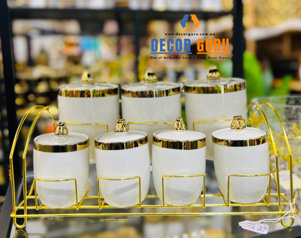 7-Piece Ceramic Spice Jar Tea Sugar Set with Stand - Kitchen Organizing