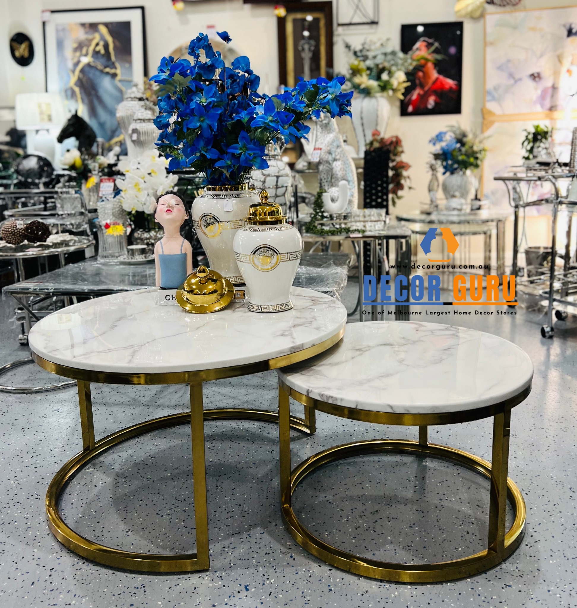 Marble Top Coffee Table Set with Stainless Steel Frame - Modern Living ...