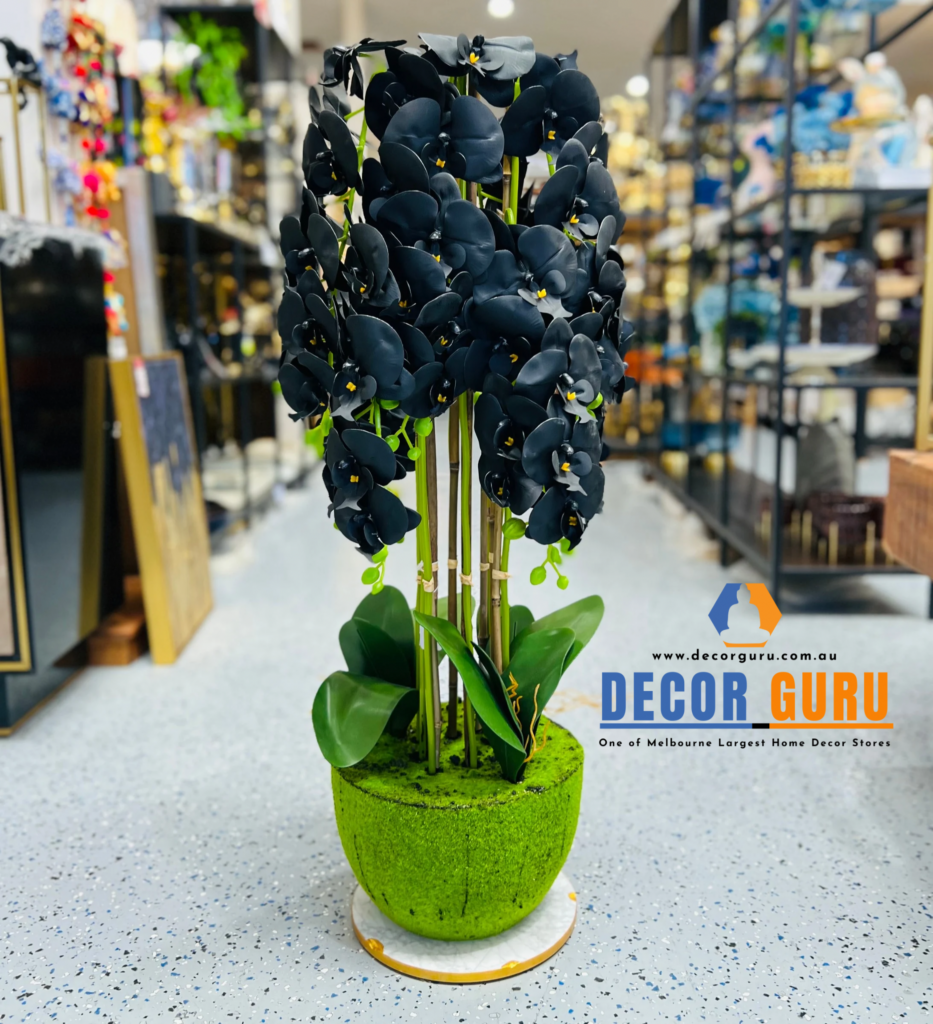 Realistic Black Orchid Artificial Flowers - 100cm Tall, 8 Stems